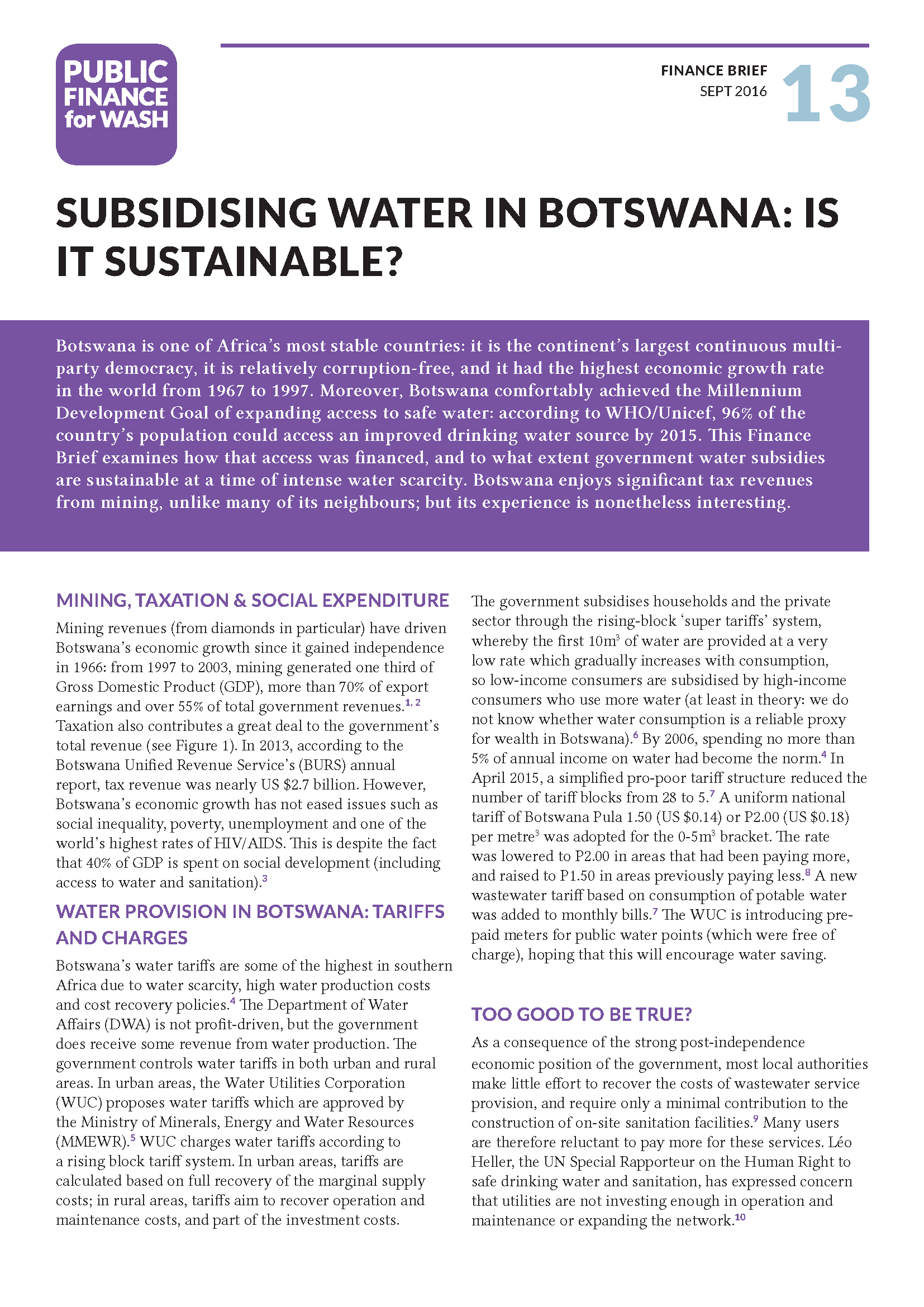 Finance Brief 13: Subsidising water in Botswana: Is it sustainable ...