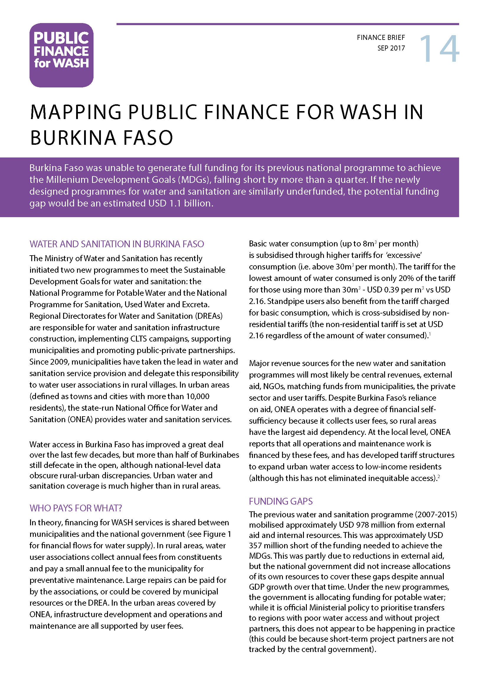 Finance Brief 14: Mapping Public Finance for WASH in Burkina Faso ...